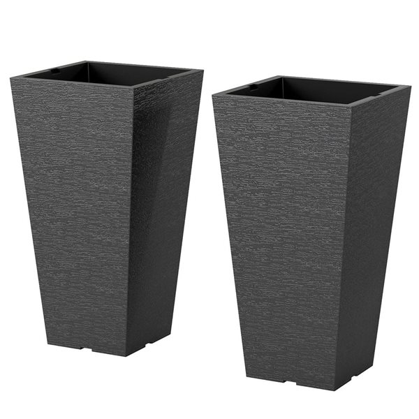 Outsunny Set of 2 23-in Black Stackable Planters 84H-461V00BK | RONA
