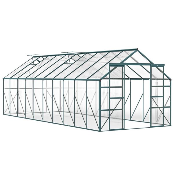 Serre en polycarbonate Outsunny 8,05 x 20,34 x 6,9 pi verte avec ...