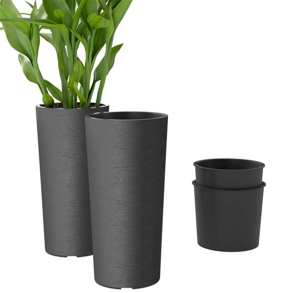 Outsunny Set of 2 24-in Grey Stackable Planters 84H-466V00CG | RONA