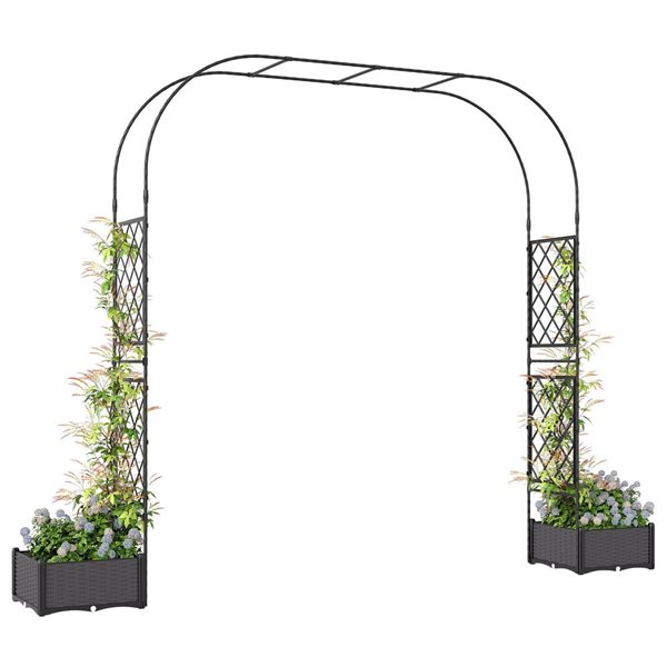 Outsunny 7.22-ft Black Trellis Garden Arch with Planter Boxes 84J ...